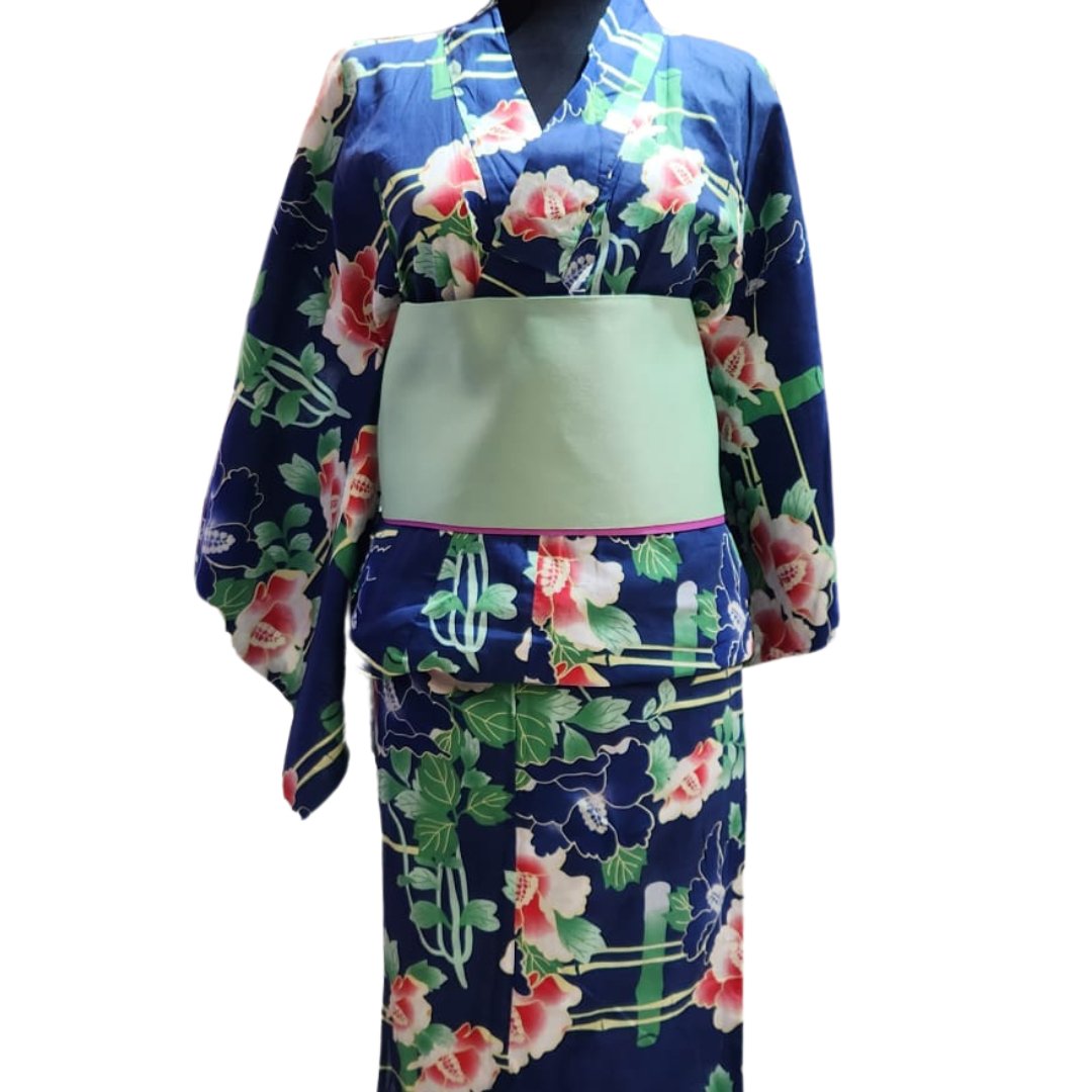Women's Yukata - dark blue with flowers and vines | Pac West Kimono