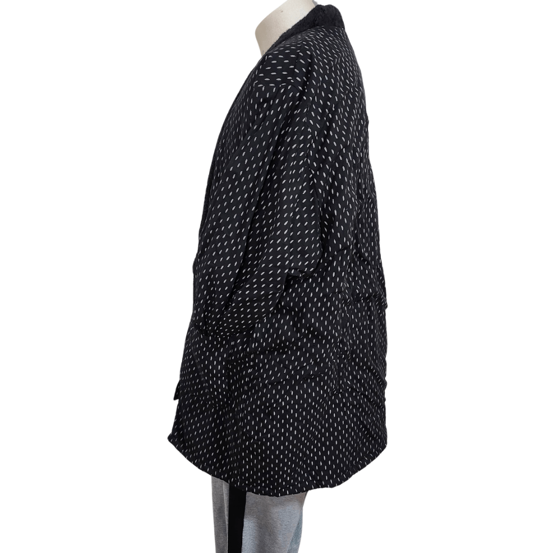 Traditional Japanese Hanten coat (unisex) - boa fleece lined Black ...