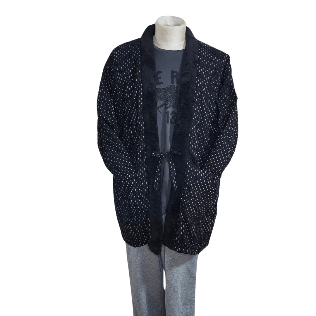 Traditional Japanese Hanten coat (unisex) - boa fleece lined Black ...