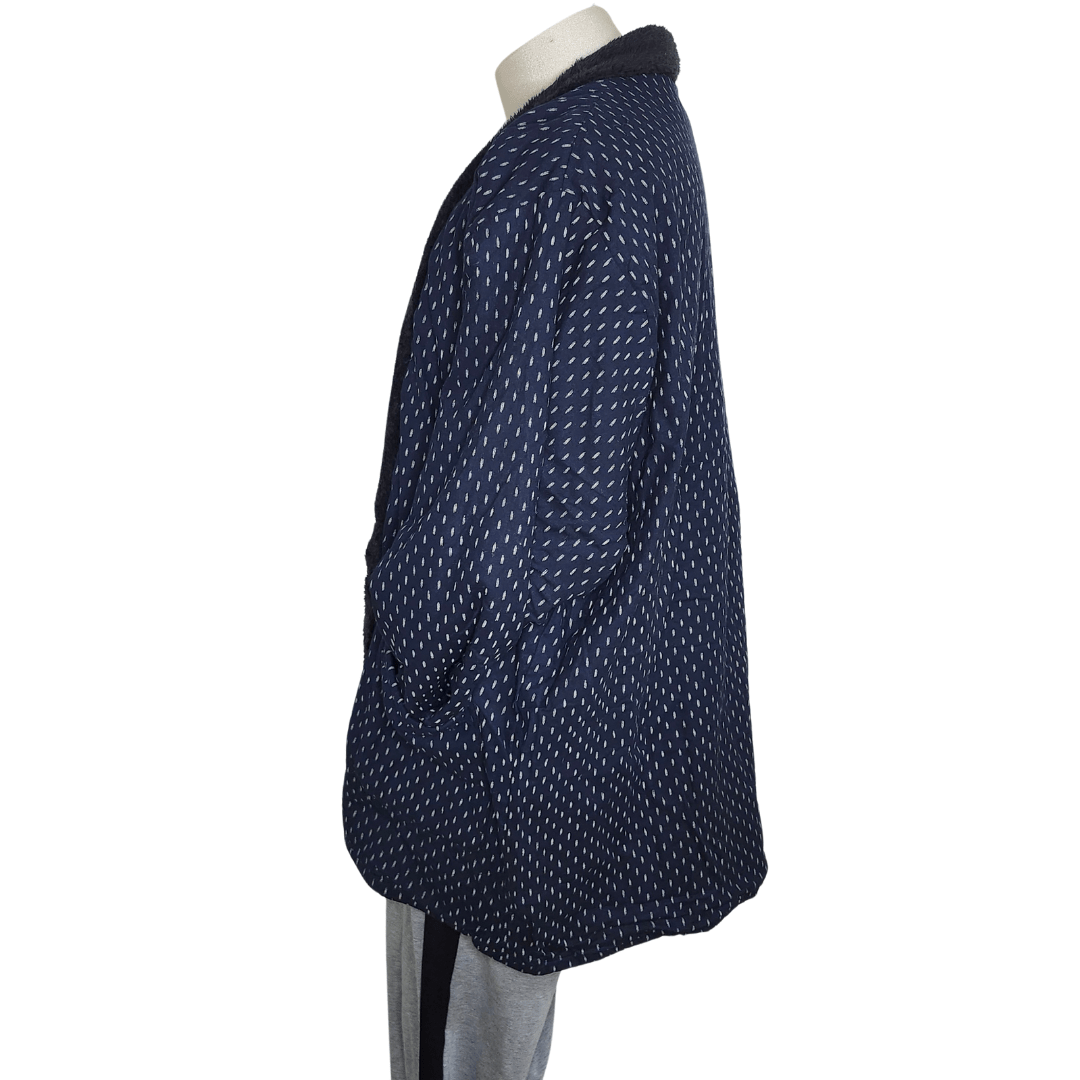 Traditional Japanese Hanten coat (unisex) - boa fleece lined Navy white ...