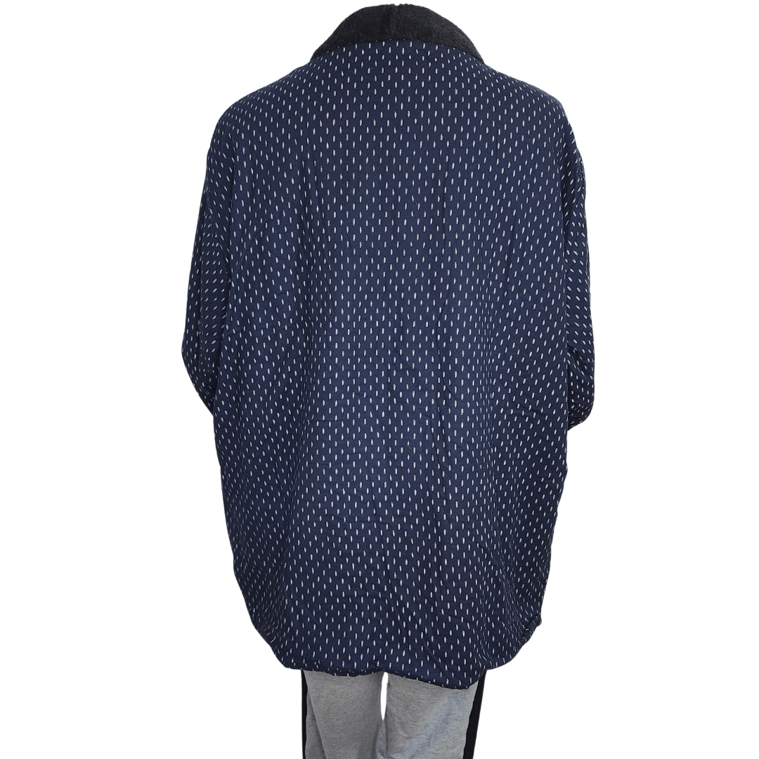 Traditional Japanese Hanten coat (unisex) - boa fleece lined Navy white ...