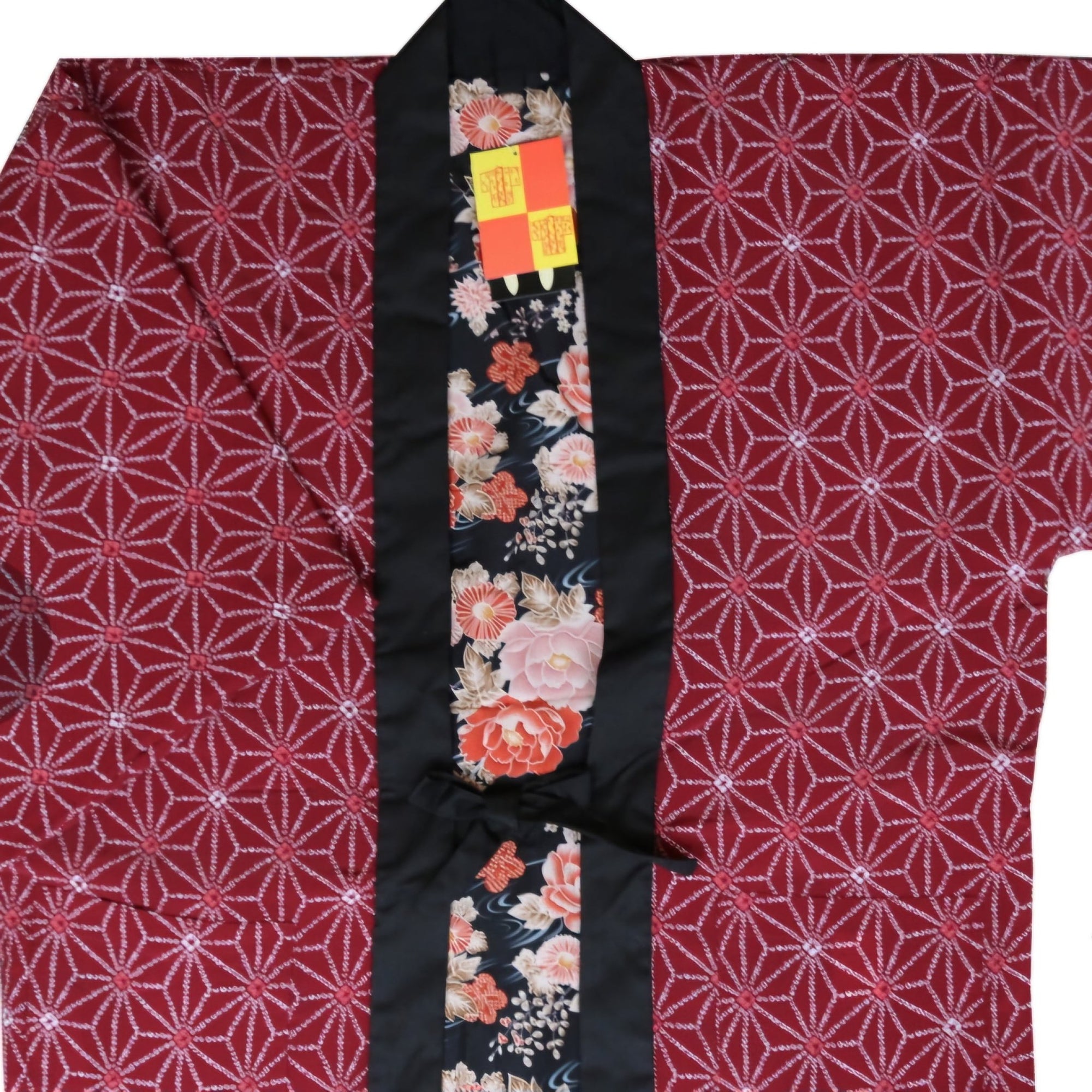 Traditional Japanese reversible Hanten coat - Maroon geometrical ...