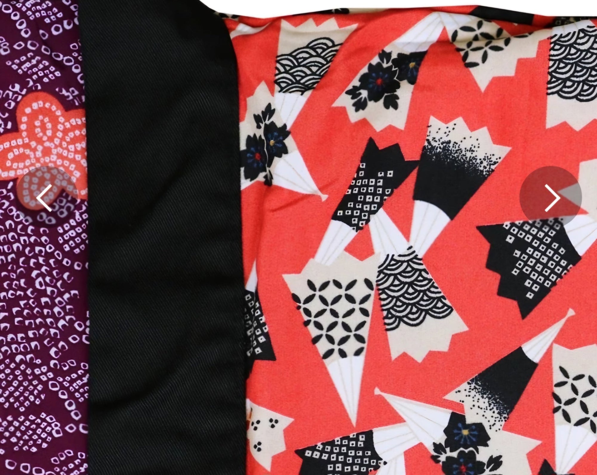 Traditional Japanese reversible Hanten coat - shibori and fans print ...
