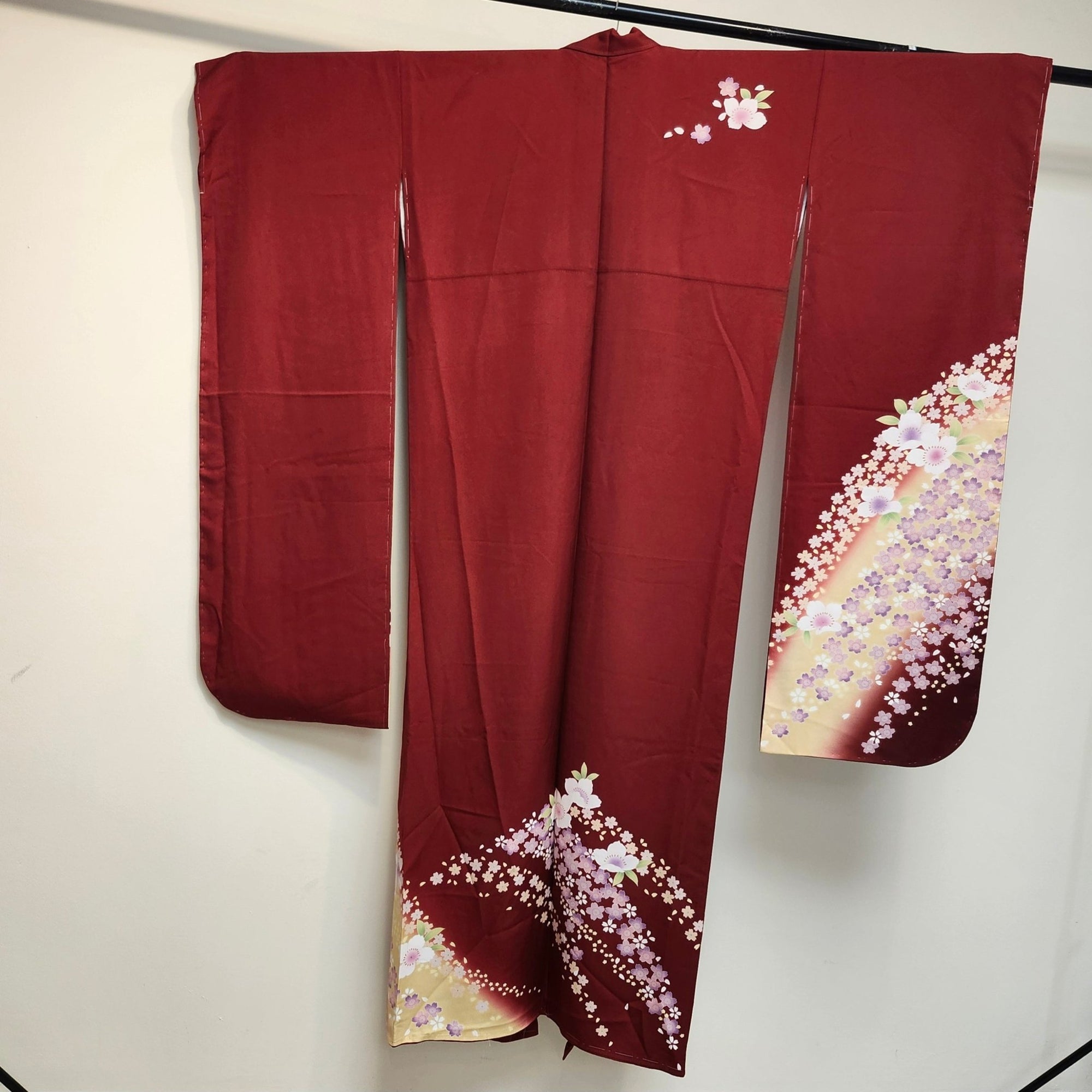 Vintage Traditional Furisode Kimono - dark red cherry blossoms | Pac ...