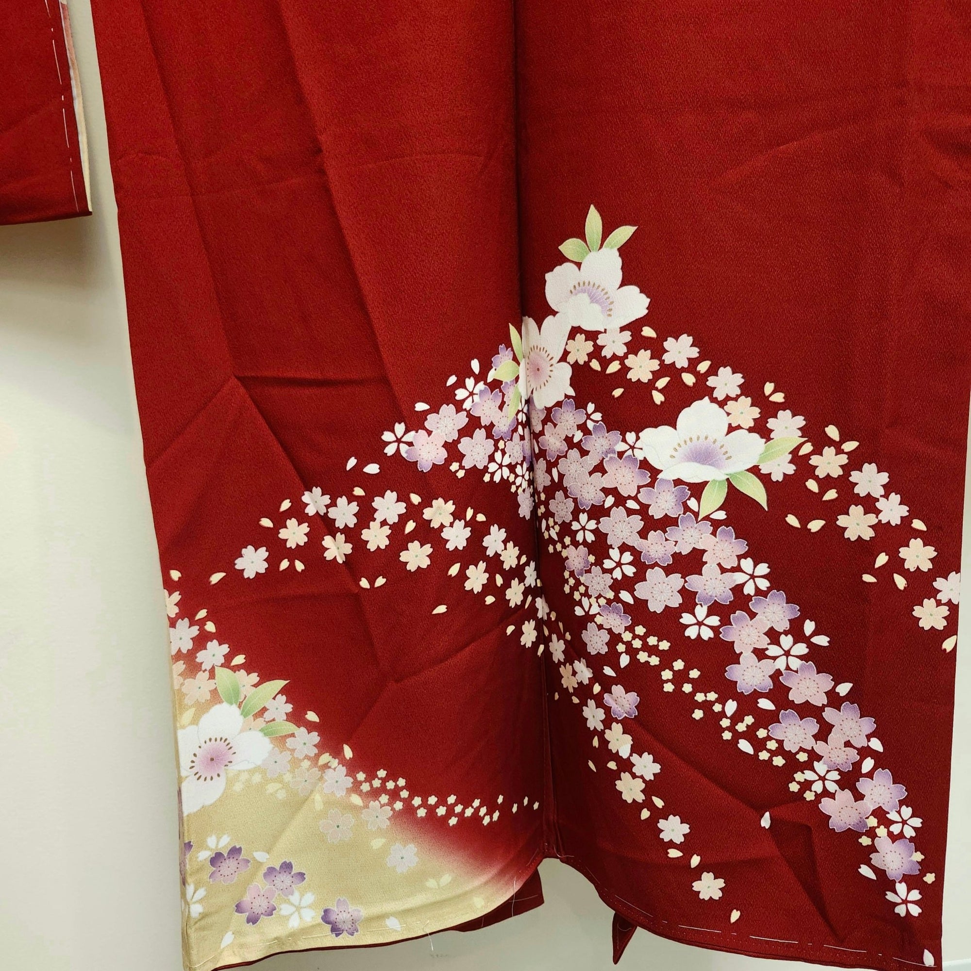 Vintage Traditional Furisode Kimono - dark red cherry blossoms | Pac ...