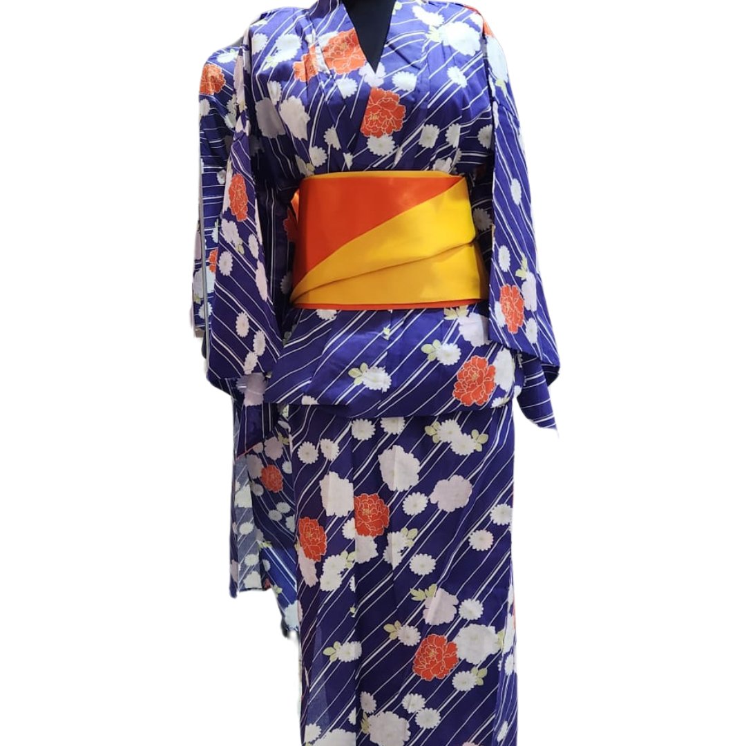 Women's Yukata - Dark purple with lines and flowers– Pac West Kimono