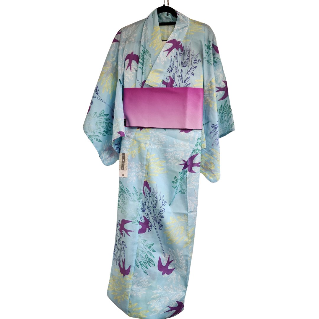 Women's Yukata - light blue with birds | Pac West Kimono