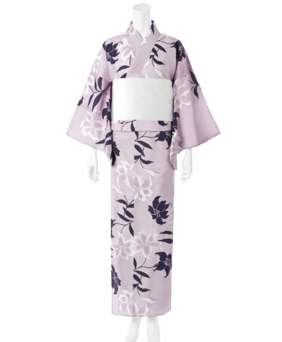 Women's Yukata - light pink and purple with lilies | Pac West Kimono