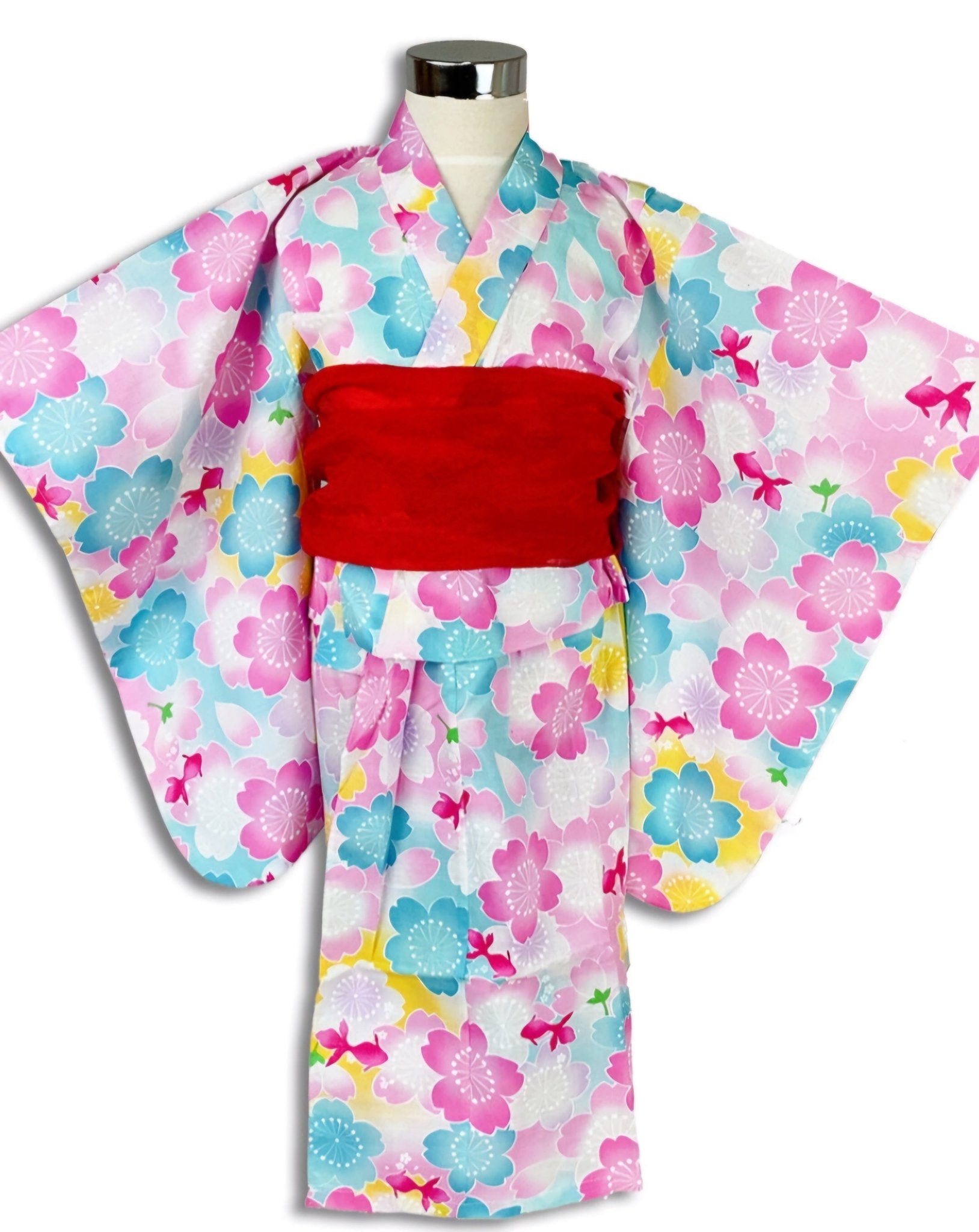 Yukata Girls - Light Blue with gold fish and flowers | Pac West Kimono