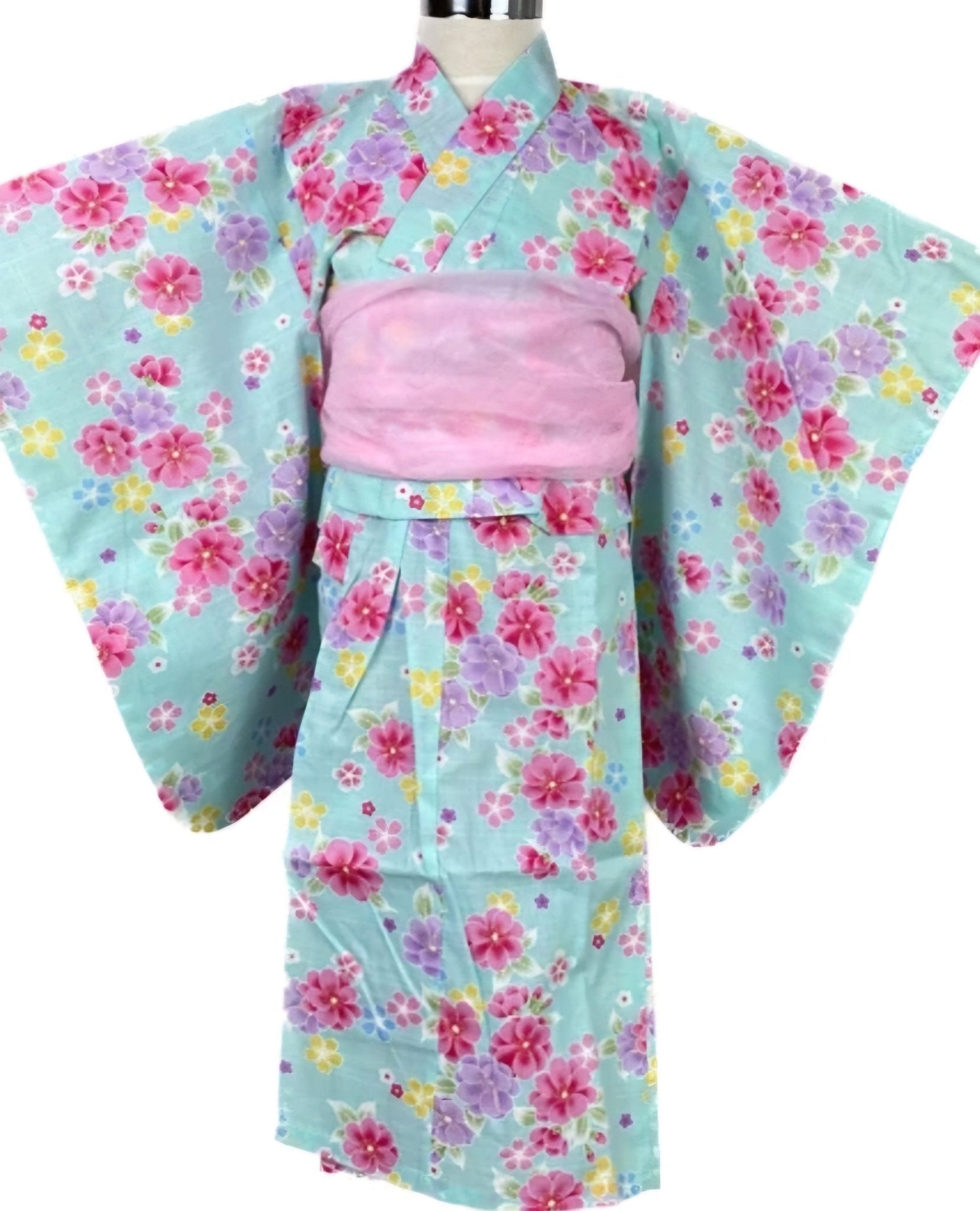 Yukata Girls - Light blue with pink & purple floral design | Pac West ...