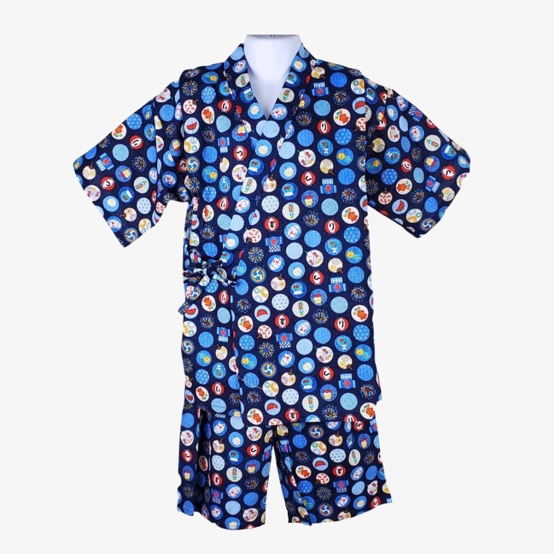 Boys 2pc Jinbei - Navy matsuri theme | Pac West Kimono