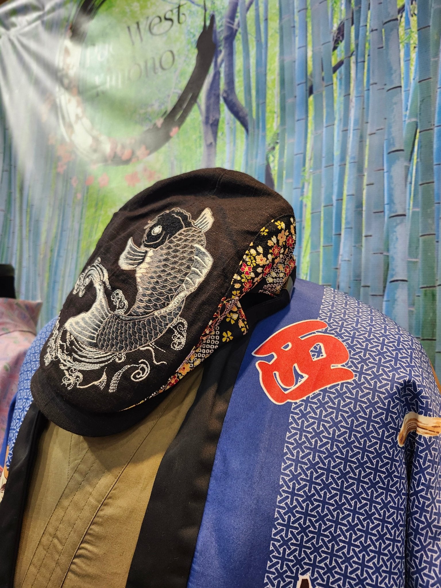 Embroidered Koi fish Beret Hat | Pac West Kimono