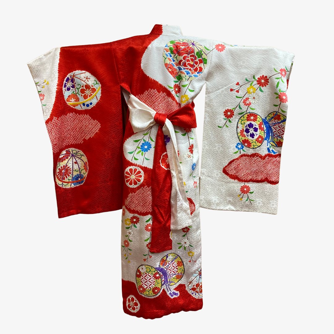 Girls Authentic Vintage Kimono - Red and white with tamari design | Pac ...