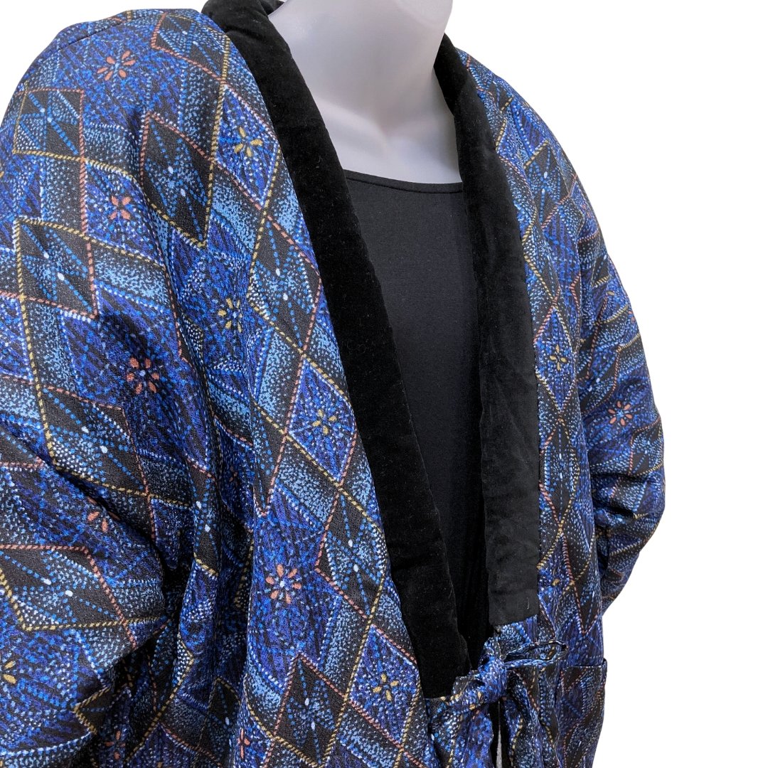 Traditional Japanese Hanten coat (unisex) - Fleece base layer with blue ...