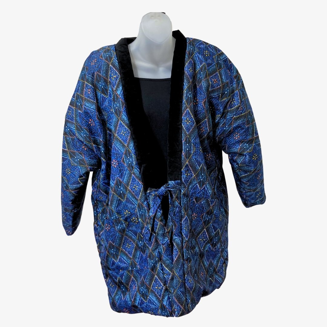 Traditional Japanese Hanten coat (unisex) - Fleece base layer with blue ...