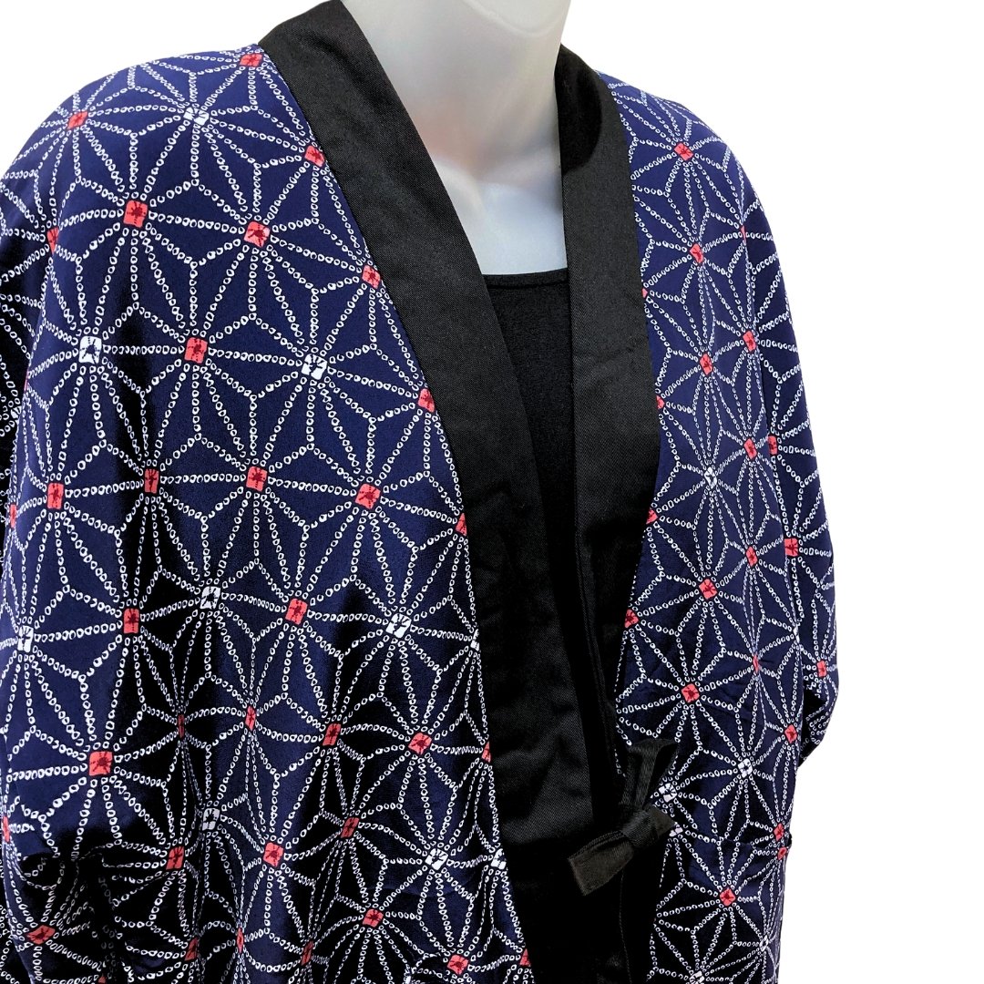 Traditional Japanese reversible Hanten coat - Floral print and blue ...