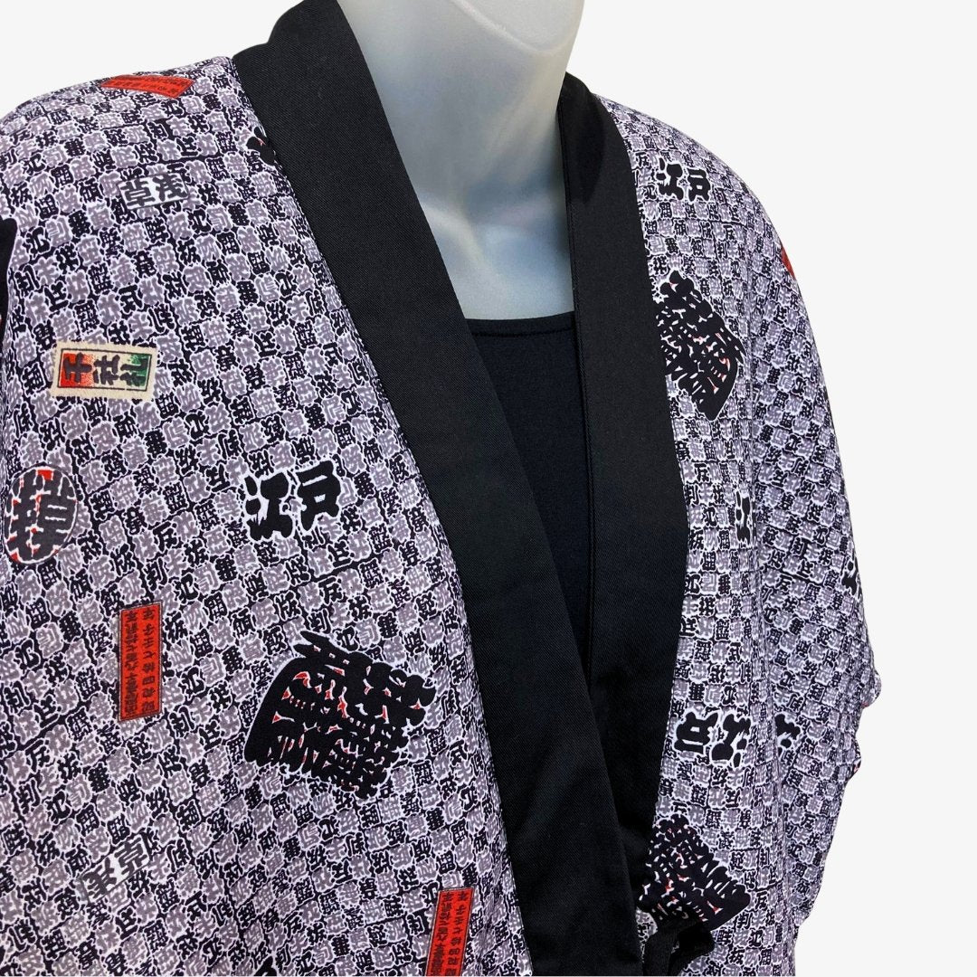Traditional Japanese reversible Hanten coat (unisex) - Grey with stamp ...