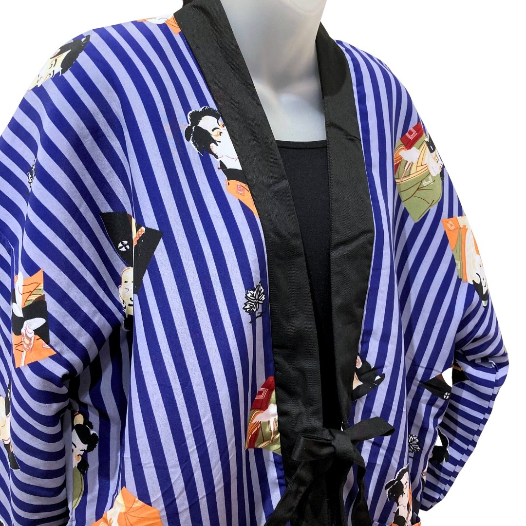 Traditional Japanese reversible Hanten coat (unisex) - Stripe kabuki ...
