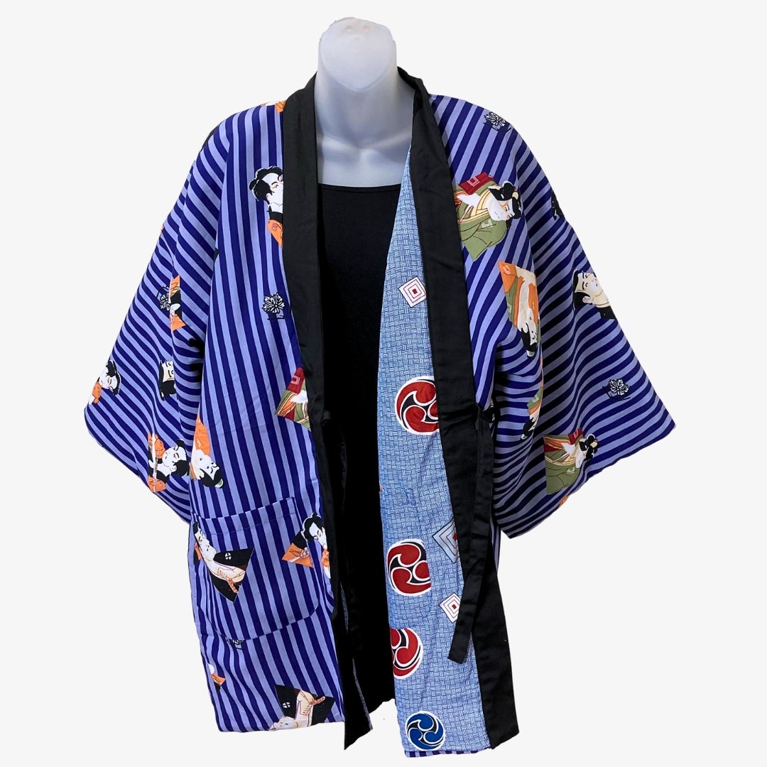 Traditional Japanese reversible Hanten coat (unisex) - Stripe kabuki ...