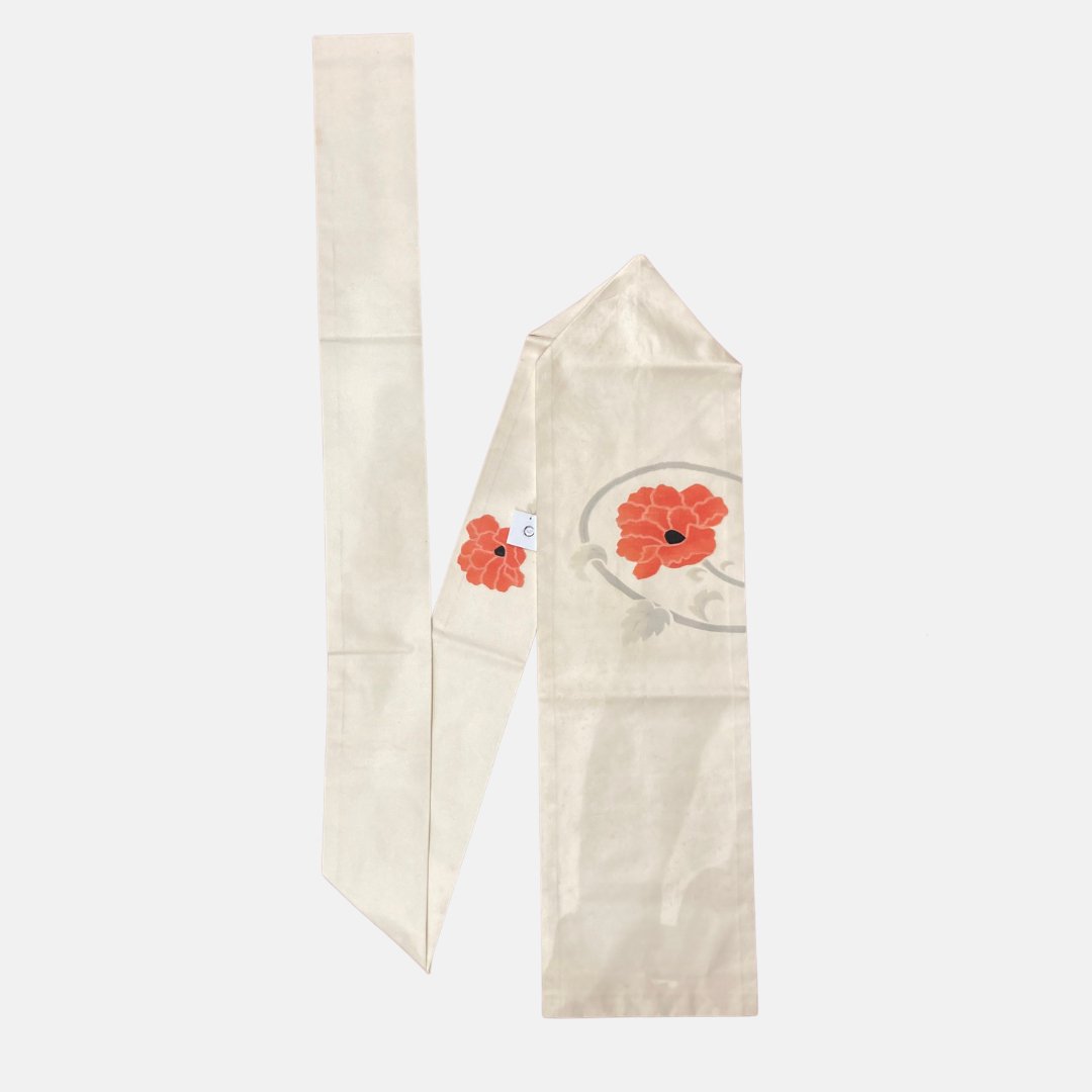 Vintage nagoya obi - Off-white with burnt orange flower design | Pac ...