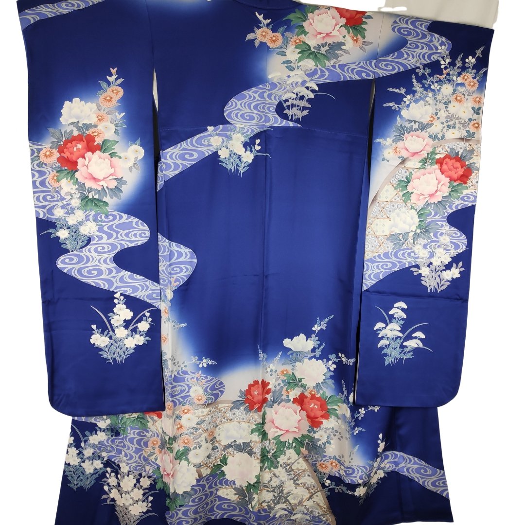 Vintage Traditional Furisode Kimono - Blue | Pac West Kimono