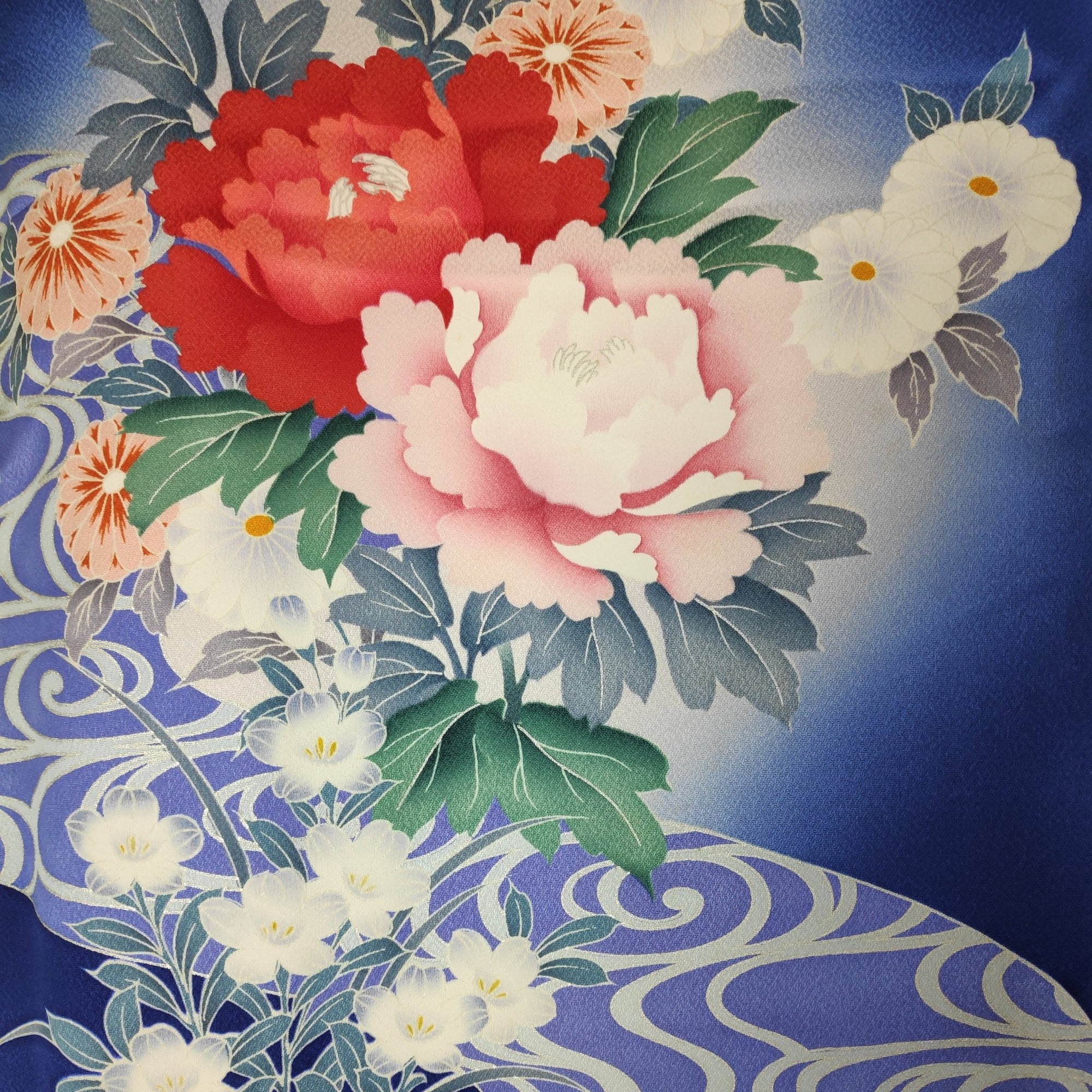 Vintage Traditional Furisode Kimono - Blue | Pac West Kimono