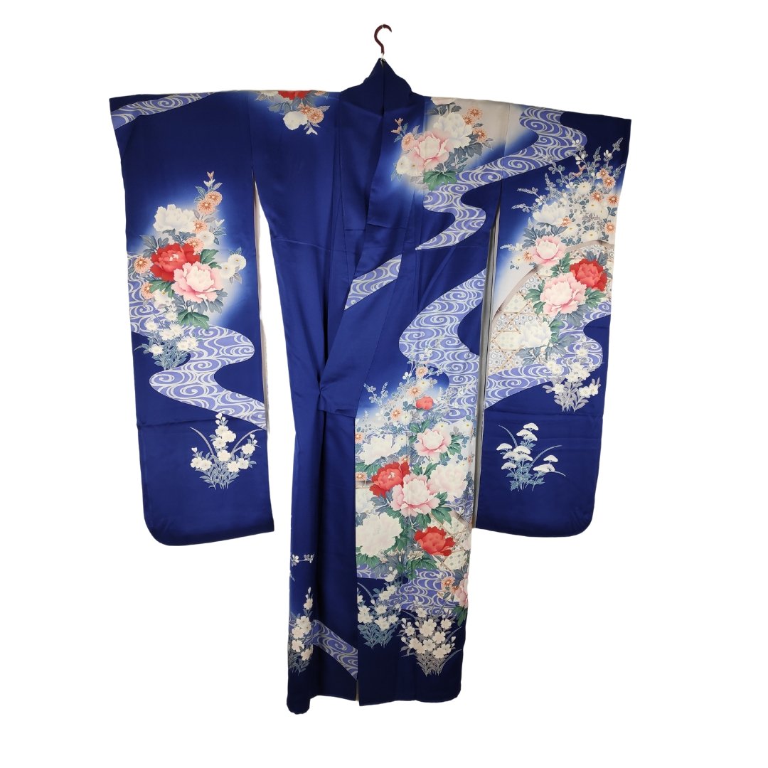 Vintage Traditional Furisode Kimono - Blue | Pac West Kimono
