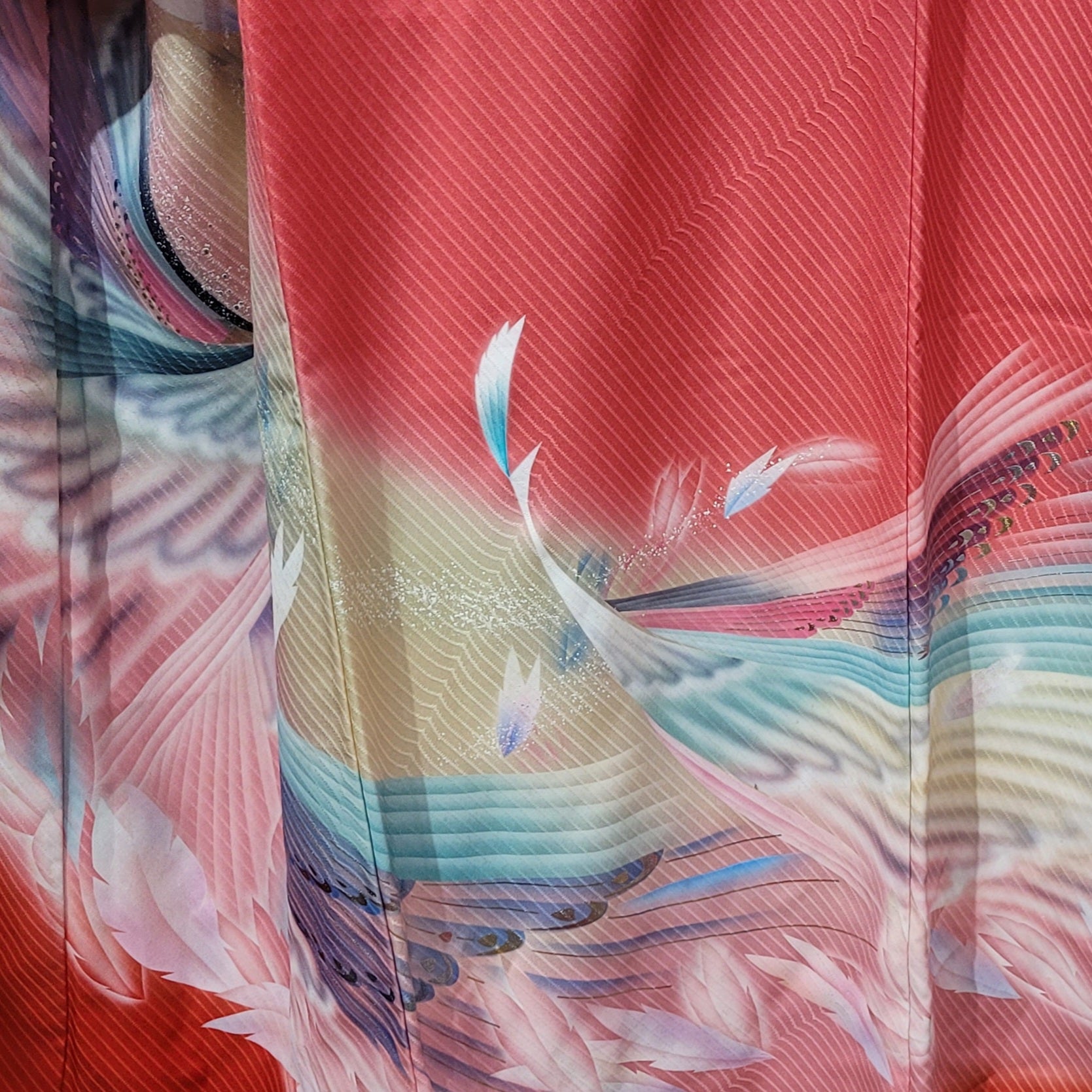 Vintage Traditional Furisode Kimono - Bright pink with feathers | Pac ...