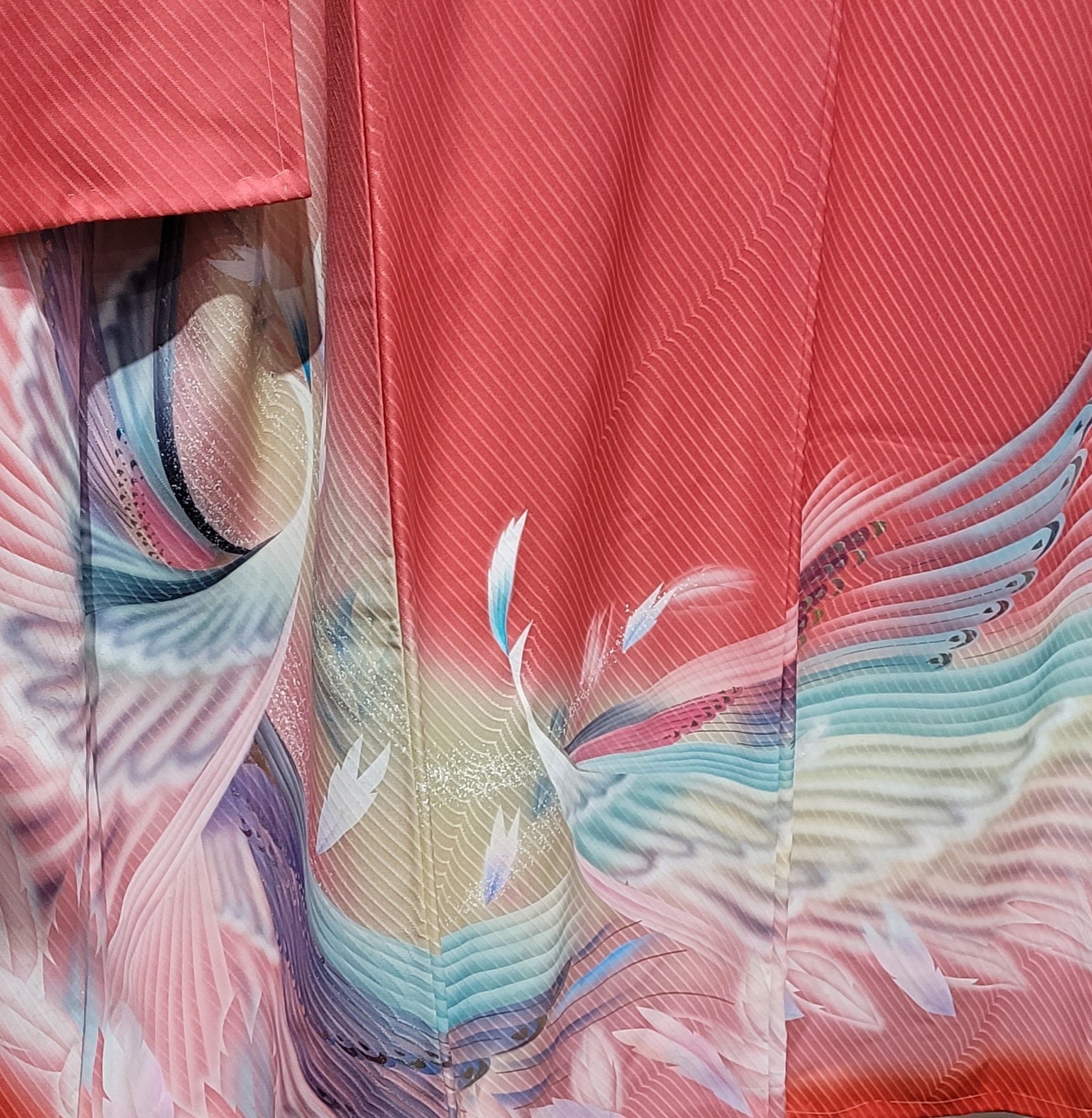 Vintage Traditional Furisode Kimono - Bright pink with feathers | Pac ...