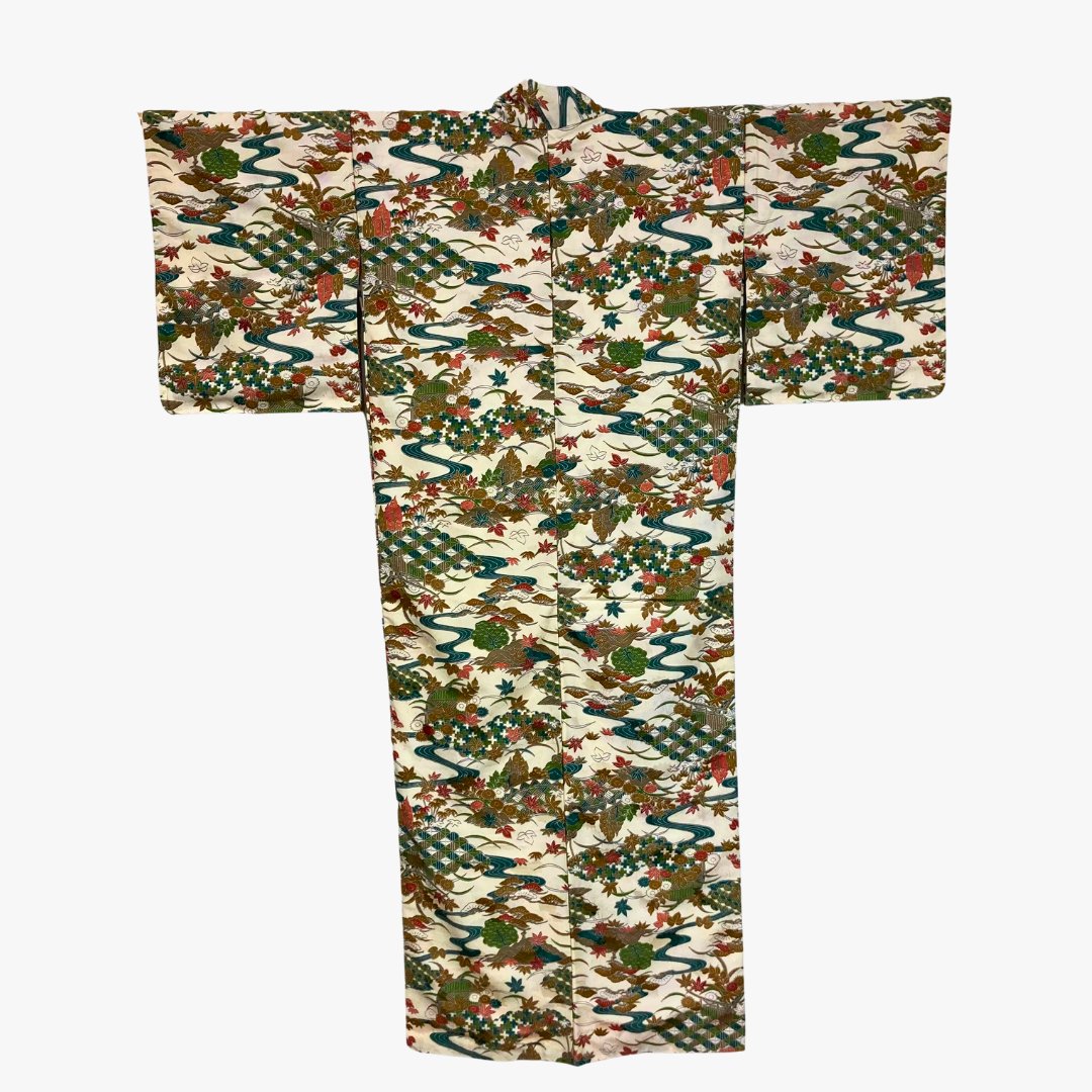 Vintage Traditional komon Kimono - Autumn leaf design– Pac West Kimono