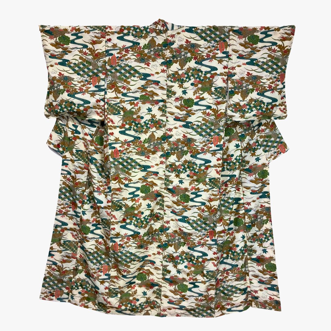 Vintage Traditional komon Kimono - Autumn leaf design– Pac West Kimono