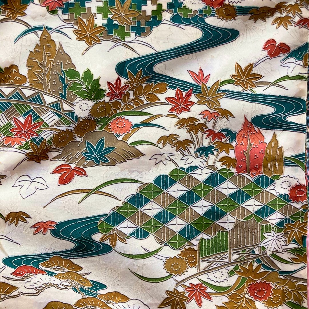 Vintage Traditional komon Kimono - Autumn leaf design– Pac West Kimono