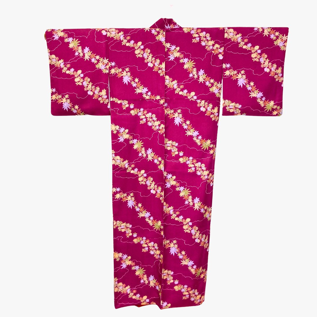 Vintage Traditional Komon Kimono - Plum with maple leaf design large ...