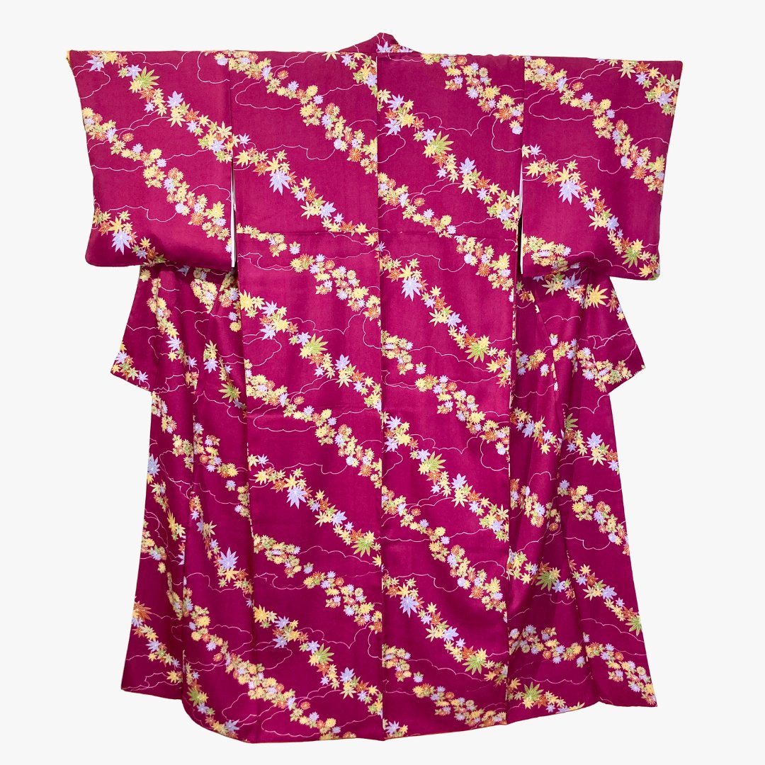 Vintage Traditional Komon Kimono - Plum with maple leaf design large ...